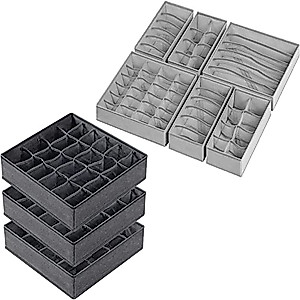 9 Pack Sock Underwear Drawer Organizer Dividers, 122 Cells Fabric Foldable Dresser Drawer Organizers for Bra, Sock, Undies, Belt, Tie, Scarf