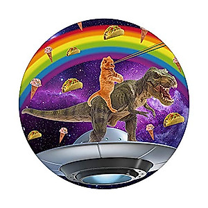 Rainbow Laser Eye Kitty Riding T-Rex Funny Space Cat PopSockets PopGrip: Swappable Grip for Phones & Tablets