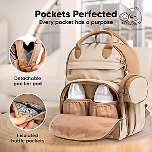 KeaBabies Diaper Bag Backpack - Multifunctional Travel Diaper Back Packs,Maternity Baby Changing Bags, Compact 12L Capacity, PU Leather,Waterproof, Unisex,Stylish Nappy Bag, Diaper Changing Pad(Latte)