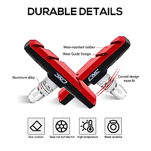 2 Pairs Bicycle V-Brake Pads, Bike 70mm V Brake Blocks Set, Cantilever Brake Pads, Red Black