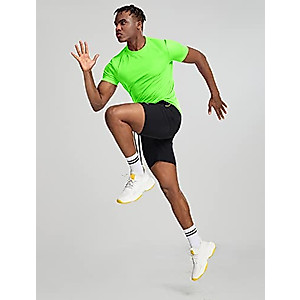 Zengjo Mens Moisture Wicking Shirts-Short Sleeve Workout Tee(Neon Green,XXL)