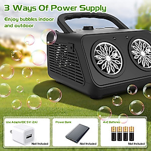 Zerhunt Bubble Machine| 20000+ Bubbles Per Minute Bubble Machine Blaster for Kids| Electric Bubble Blower Maker Operated by Plugin or Batteries| Bubble Toys for Indoor Outdoor Birthday Party（Black）