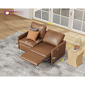AMERLIFE Reclining Sectional Sofa, Power Recliner Sofa with Single Right Recliner, Loveseat Recliner Couch with USB Port, Leather Modular Sofa for Living Room