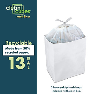 Clean Cubes 13 Gallon Multi-Liner Disposable Trash Cans (3-Pack). Reusable Garbage and Recycling Bins for Parties, Events, and More (White - 18" Tall x 14" Wide 10" Deep)