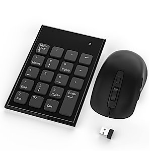 Wireless Number Pad and Mouse Combo,2.4G 19 Keys USB Wireless Numeric Keypad,3 Adjustable Silent Mouse Speeds DPI 800/1200/1600,Set for Laptop,Notebook,Desktop,PC Computer-Use One USB Receiver