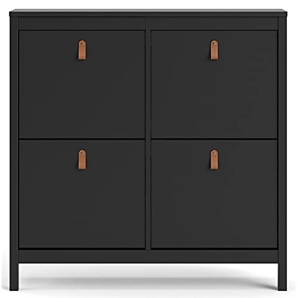 Pemberly Row 4 Drawer Shoe Cabinet, 16-Pair Shoe Rack Storage Organizer in Black Matte