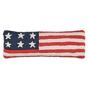 Chandler 4 Corners Artist-Designed Stars and Stripes Hand-Hooked Wool Decorative Throw Pillow (8” x 24”) 4th of July Pillow for Couches & Beds - Easy Care, Low Maintenance - Veteran, Patriotic Pillow
