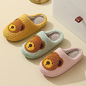 TYFLOVE Teddy Bear Slippers for Women/Men/Kids Smiley Face House Slippers Warm Cozy Plush Slip-On Slippers Soft Fuzzy Slippers