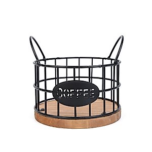 Fving Coffee Pod Holder for Counter, K Cup Holders Coffee Pods Storage Organizer,Large Capacity Coffee Bar Basket with Wooden Base for Kitchen Office Desktop (Black)