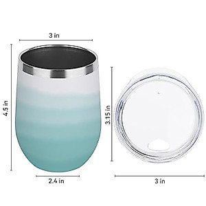 silichee 20 Oz Stainless Steel Wine Tumbler with Lid Turquoise Green Watercolor Background Insulated Tumblers Vacuum Coffee Mugs for Hot and Cold Drinks,Coffee,Wine