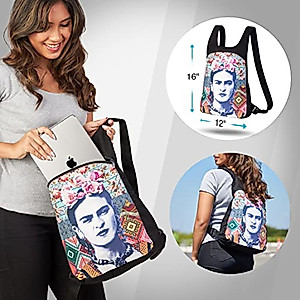 Akitai Frida Kahlo Inspired Backpack - Black Canvas Women Purse - Womens Fashion Art Print Gypsy Bohemian Bag