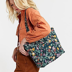 Vera Bradley Women's Cotton Small Vera Tote Bag, Fresh-Cut Floral Green, One Size