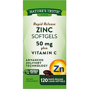 Nature's Truth Zinc with Vitamin C | 50mg | 120 Softgels | Non-GMO & Gluten Free Supplement