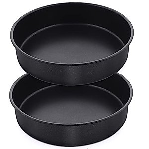 P&P CHEF 8 Inch Round Cake Pan Set of 2, Non-Stick Cake Baking Pans for Birthday Wedding Layer Cakes, Stainless Steel Core & Leak Proof, Sturdy & Healthy, Black