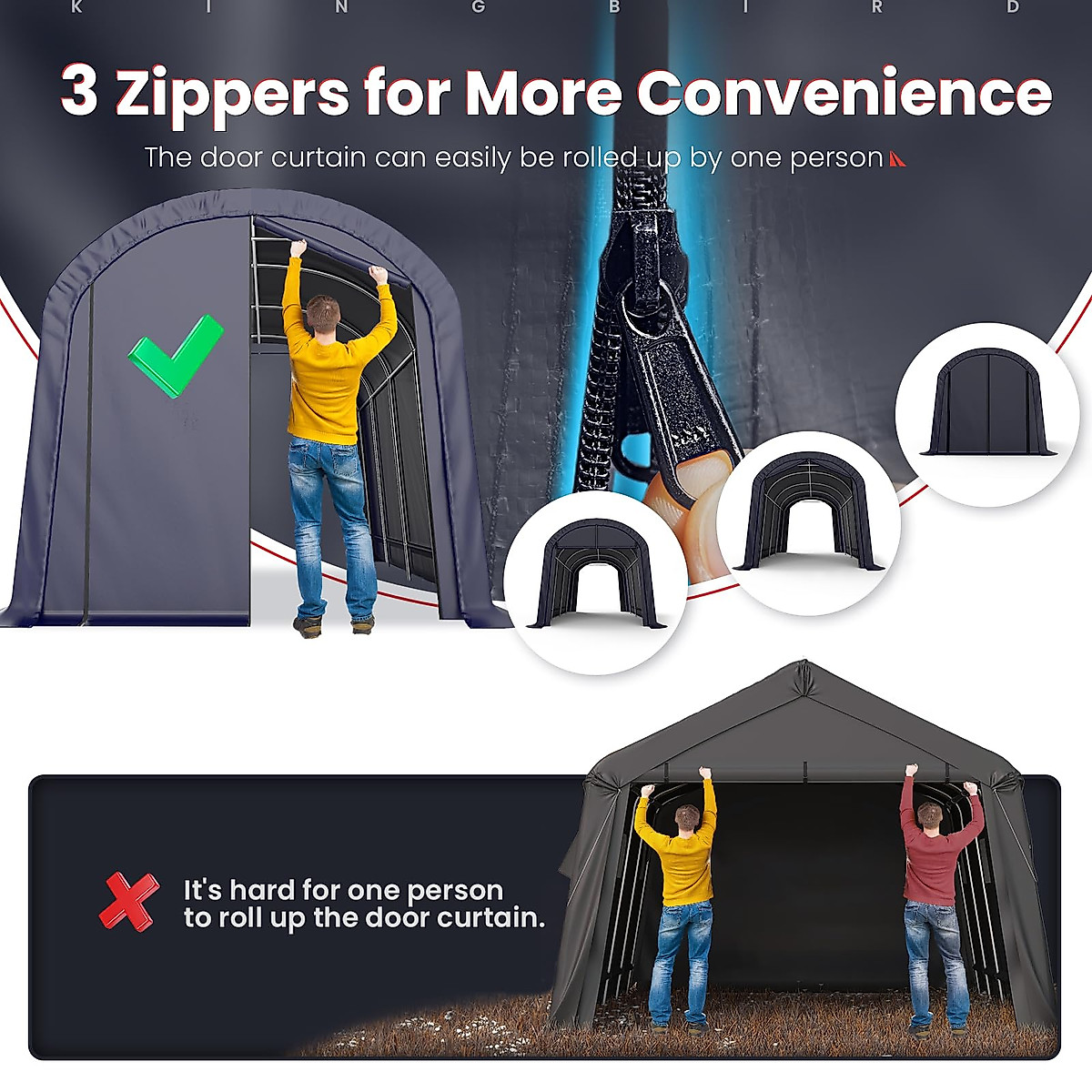 KING BIRD 12' x 20' Oval Pipe Heavy Duty Carport with Roll-up Ventilated Windows for SUV, Full-Size Truck and Boat, Round Style Anti-Snow Car Canopy Outdoor Boat Shelter with Reinforced Ground Bars