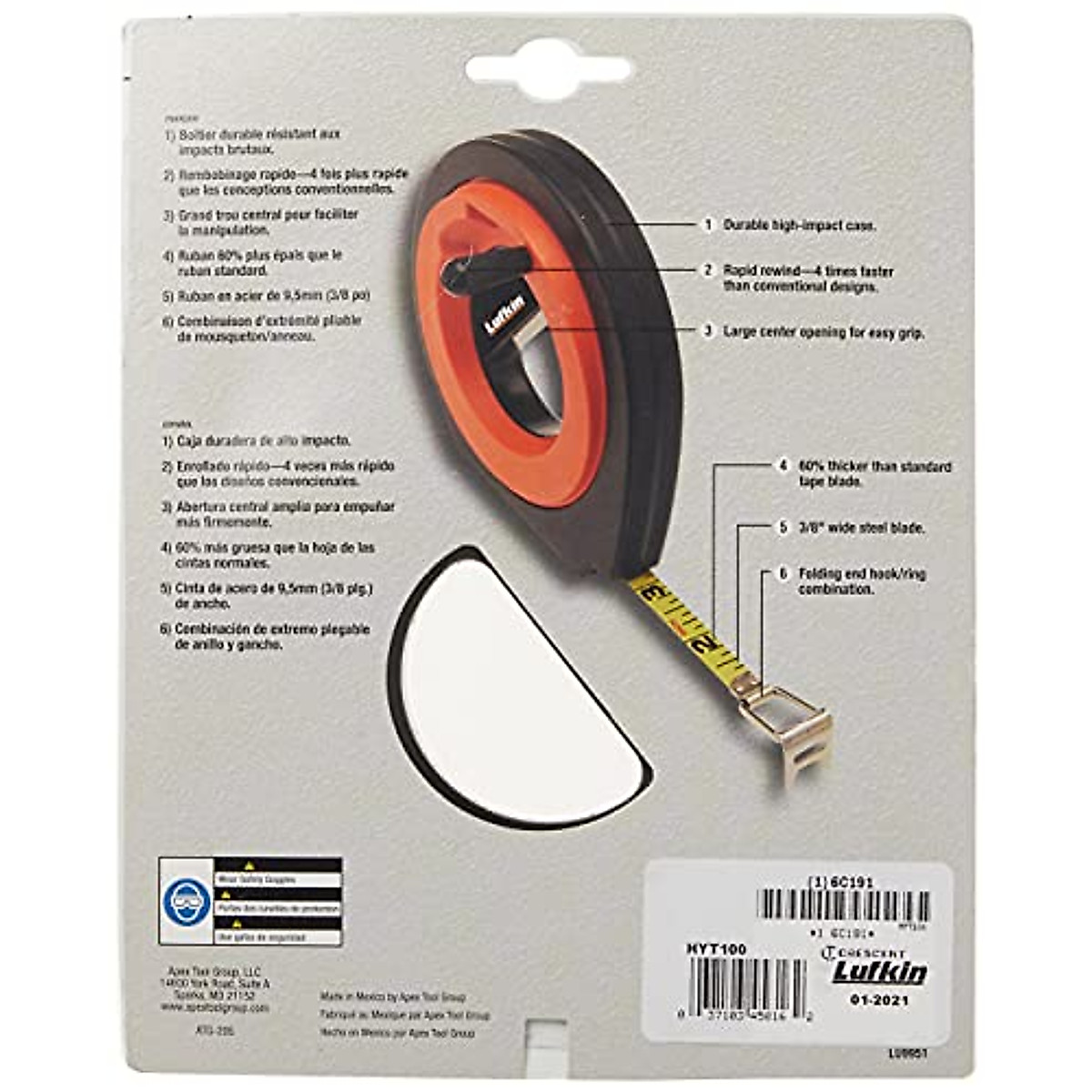 Crescent Lufkin 3/8" x 100' Hi-Viz Orange Speedwinder Yellow Clad Long Steel Tape Measure - HYT100