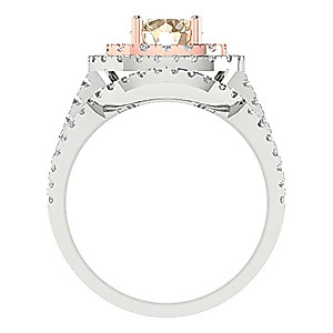 Clara Pucci 1.97ct Round Cut Halo Solitaire Halo Accent Genuine Morganite Curved Statement Bridal Ring Band Set 14k White Rose Gold 8.25