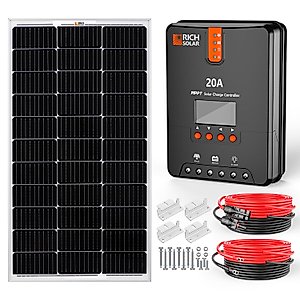 RICH SOLAR 100 Watts 12 Volts Monocrystalline Solar Starter Kit with 20A MPPT Charge Controller