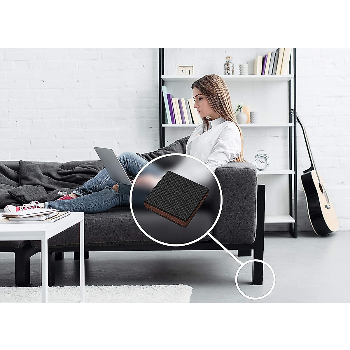 GorillaPads Non Slip Furniture Pads/Floor Gripping Pads (Set of 16 Grips) 2 Inch Square Floor Protectors for Under Furniture, Black, CB142-16