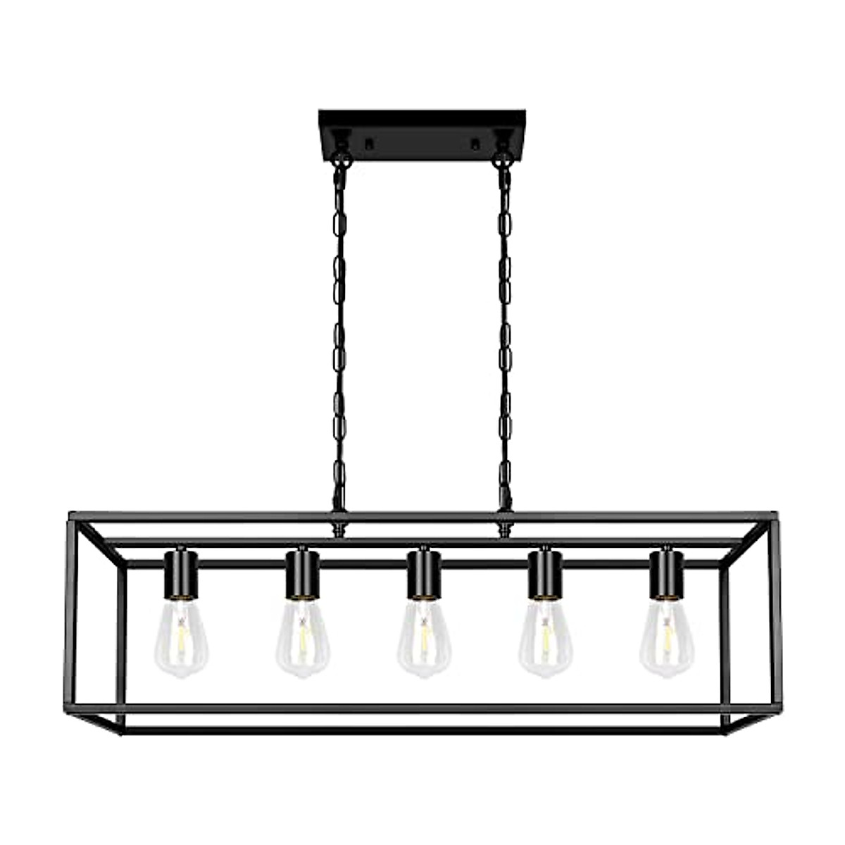 Black Farmhouse Kitchen Island Lighting Modern Linear Chandelier Industrial Dining Room Rectangular Light Fixtures for Living Room Foyer Bar (Black, 5-Light)