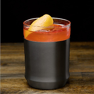 Elevated Craft Hybrid Cocktail Shaker + Hybrid Cocktail Glass - Home Bar Essential Bundle - Premium Vaccum Insulated Cocktail & Steel Base with Removable Glass Insert, Innovative Measuring System