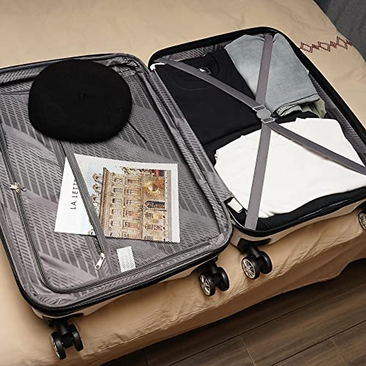 GinzaTravel 3-Piece Luggage Set with TSA Locks, Expandable, and Friction-Resistant in white - Includes 20", 24" & 28" Spinner Suitcases