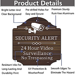 2 Pack Security Alert 24 Hour Video Surveillance Signs No Trespassing Signs 12 x 12 Inches CCTV Camera Warning Safety Signs Metal Reflective Sturdy Rust Aluminum Waterproof Easy to Install