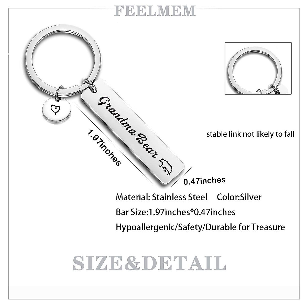 FEELMEM Grandma Bear Keychain Grandma to Be Keychain New Grandmother Birthday Gift Jewelry Gift for Nana (silver)