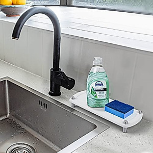 FAMNONE Bathroom Sink Caddy Dries Fast, Diatomaceous Earth Absorbs Moisture Bottle Drying Rack Sink Organizer on Countertop with Bottom Rubber Replacement & Grind Cleaning Sheets