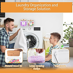 Laundry Storage Containers, 3 Pack Dryer Sheet Holder, Large Capacity Plastic Laundry Pods Container and Storage Jars with Lids, Labels and Spoons, Laundry Detergent Dispenser for Powder Beads
