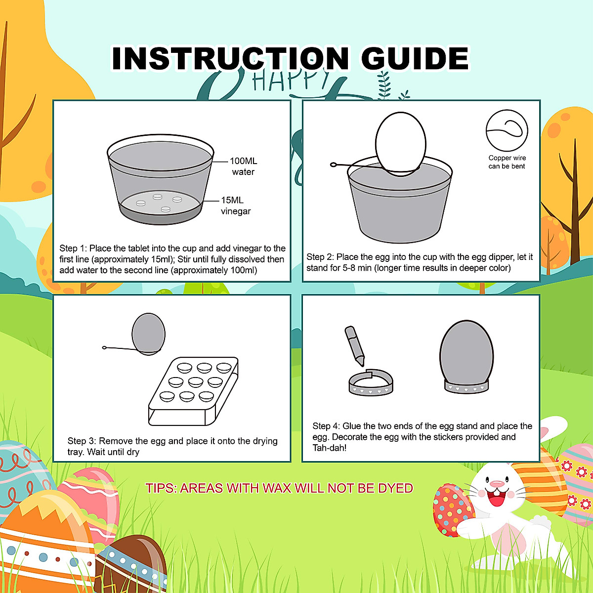 Klever Kits 47 Pcs Easter Egg Dye Decorating Kit Gift with Painting Crafts, Stickers for Kids Boys Girls Easter Creativity Activity, Party Decor, Party Favor