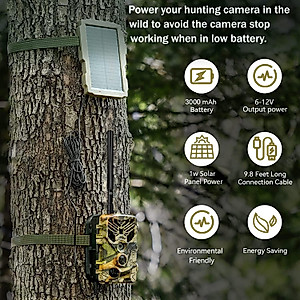 Trail Camera Solar Panel, SUNTEKCAM Solar Battery Charger Kit 12V/1A 6V/2A with Build-in 3000mAH Rechargeable Lithium Battery IP66 Waterproof Hunting Accessory