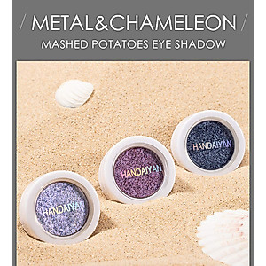 AKARY 12 Colors Glitter Eyeshadow, Mashed Potato Pearlescent Monochrome Eyeshadow Polarized Light Not Smudged Eye Shadow, Highly Pigmented Eye Makeup Cosmetics Gift for Women And Girls Eye Brightening Flash Powder (#06Red brown)