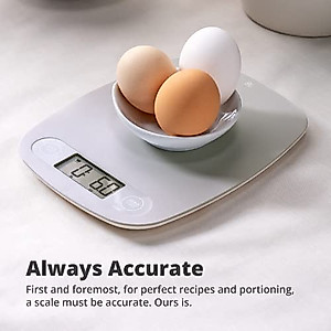 Greater Goods Gray Food Scale - Digital Display Shows Weight in Grams, Ounces, Milliliters, and Pounds | Perfect for Meal Prep, Cooking, and Baking | A Kitchen Necessity Designed in St. Louis