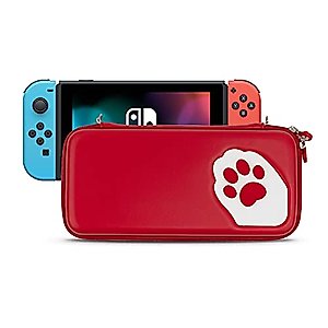 Geekshare Cute Cat Paw Case Compatible with Nintendo Switch/Switch OLED - Portable Hardshell Slim Travel Carrying Case fit Switch Console & Game Accessories - A Removable Wrist Strap (Red)