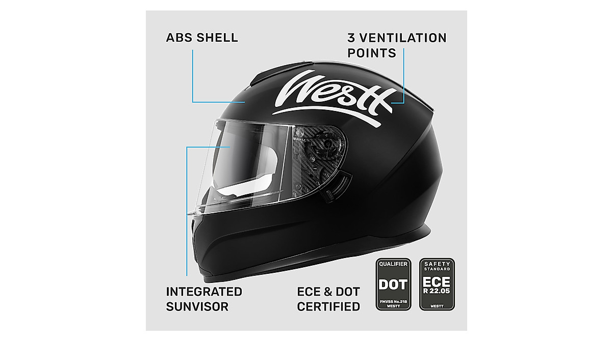 Westt Full Face Motorcycle Helmet - DOT Approved Safety
