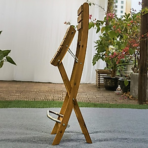 INTERBUILD REAL WOOD Acacia Hardwood Foldable Sofia Bar Height Chair with Foot Rest, 26" Tall, 2 Piece Set - Golden Teak