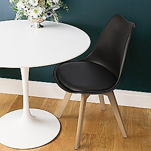 Furmax Mid Century Modern DSW Dining Chair Upholstered Side Chair with Beech Wood Legs and Soft Padded Shell Tulip Chair for Dining Room Living Room Bedroom Kitchen Set of 4 (Black)