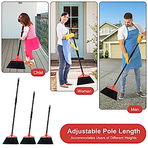 Tiumso Heavy Duty Broom, Outdoor Brooms, Commercial Broom for Sweeping Indoor, Kitchen Broom with 55" Long Handle, Angle Brooms for Patio Kitchen Shop Sidewalk - Black and Red
