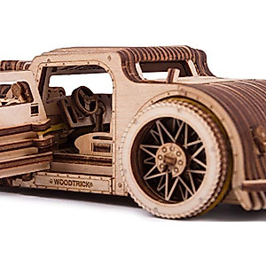 Wood Trick Hot Rod Wooden Model Car Kit to Build - Rides up to 32 feet - Detailed - 3D Wooden Puzzles for Adults and Kids to Build - Engineering DIY Mechanical Wood Model Kits for Adults