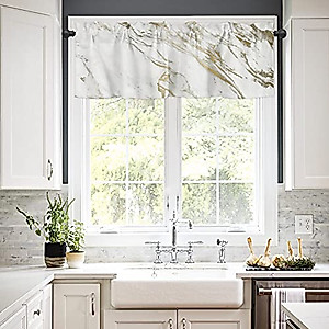 Amaze-Home Curtain Valances for Windows, White Gold Marble Window Valances, Wild Symbol Window Treatment Rod Pocket Valance Curtains for Kitchen/Bedroom/Bathroom 60x18 inch, 1 Panel