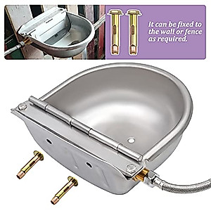 KHEARPSL Automatic Waterer Bowl with Brass Float Valve and Drain Hole, Stainless Steel Dog Livestock Water Bowl with Hose, Connector and Screws