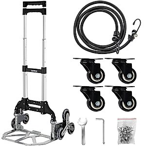 VEVOR Stair Climbing Cart, 15.4" x 10.6" Folding Hand Truck, 176 LBS Weight Capacity Aluminum Alloy Hand Cart with 10 Crystal Castors Suitable for Carry Luggage, Shopping Groceries, Transport Goods