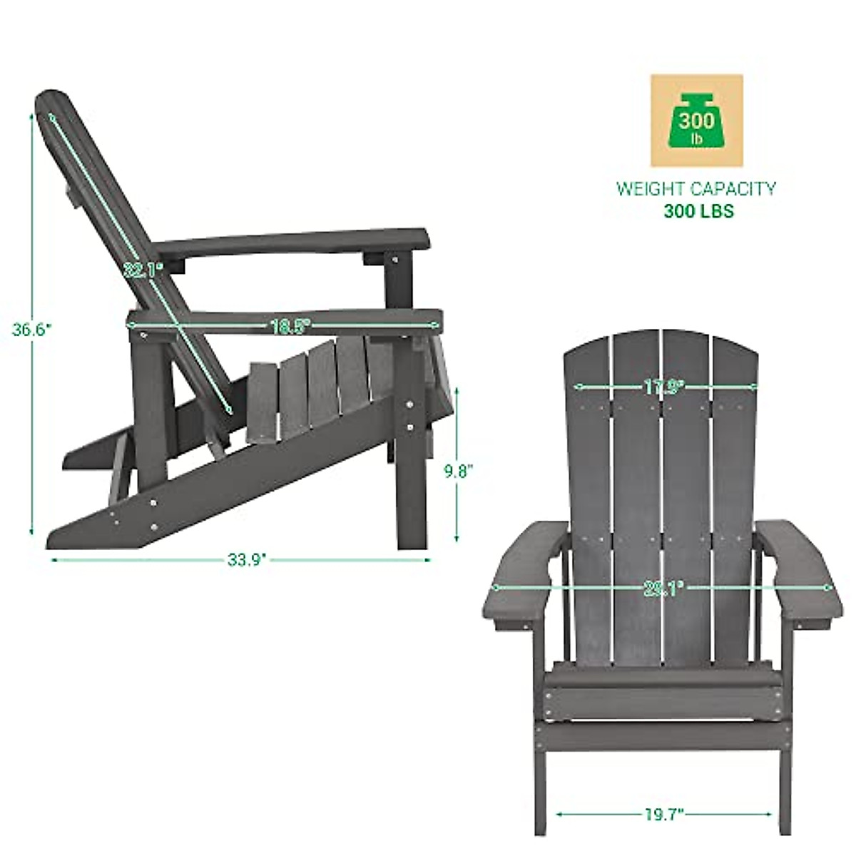 SANLUCE Adirondack Chairs Weather Resistant for Patio Garden, Backyard, Patio and Indoors, Charcoal