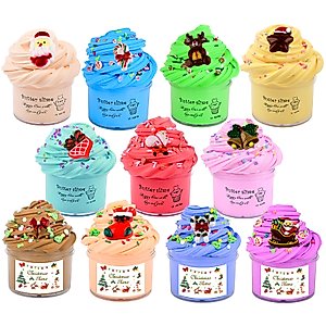 11 Pack Christmas Min Butter Slime Kit, Awesome Party Favors,Cute and Cheap Gought as Gifts for Kids,Christmas Toys and Stickers,Super Soft and Non-Sticky,DIY Slime Toy,Christmas Stocking Fillers