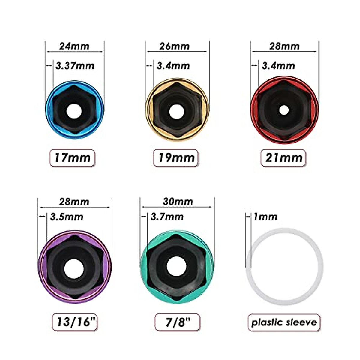 MIXPOWER 5 Pieces 1/2" Drive Wheel Protector Impact Socket Set, CR-MO, Metric/SAE, Thin Wall Deep Impact Socket Set, 6 Point, Color-Coded, 17mm, 19mm, 21mm, 13/16", 7/8"