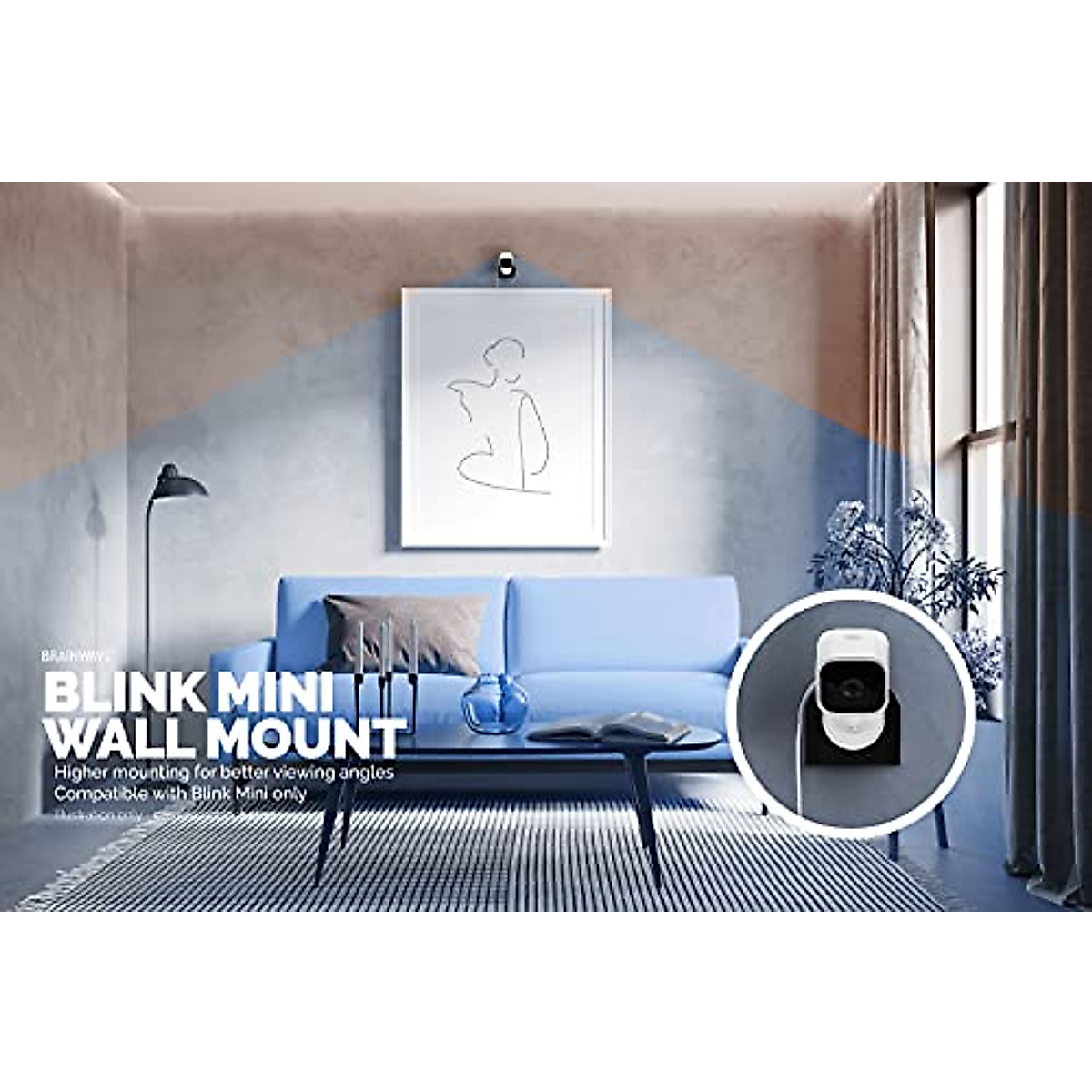 BRAINWAVZ Adhesive Wall Mount for Blink Mini Camera, 2 Pack, No Hassle Holder, Strong 3M VHB Tape, No Screws, No Mess Install, Bracket Stand (Black)