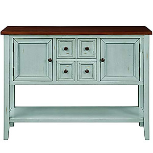 P PURLOVE Console Table Buffet Table with Storage Drawers Cabinets and Bottom Shelf (Antique Blue)