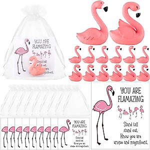 Poen 300 Pcs Employee Appreciation Gifts Flamingo Party Favors Inspirational Gift Include 100 Mini Flamingos Figurine 100 Motivation Cards 100 Organza Bags for Coworker Staff Christmas Thanksgiving
