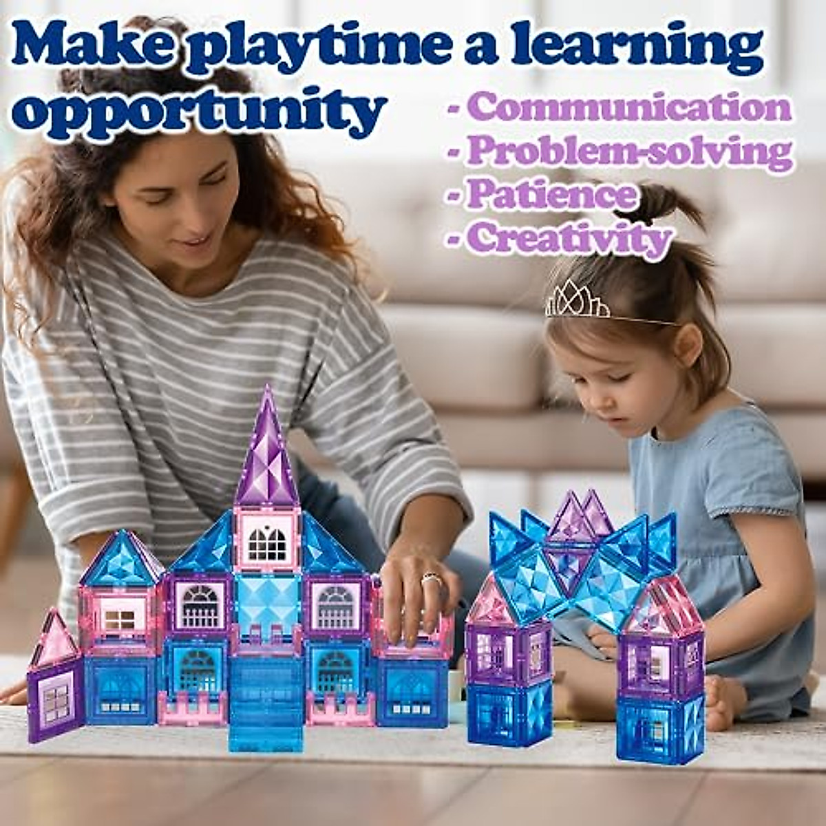 102pcs Frozen Princess Castle Magnetic Tiles Building Blocks - 3D Diamond Blocks, STEM Educational Toddler Toys for Pretend Play, 4 Year Old Girl Birthday Gifts Kids Ages 3 5 6 7 8